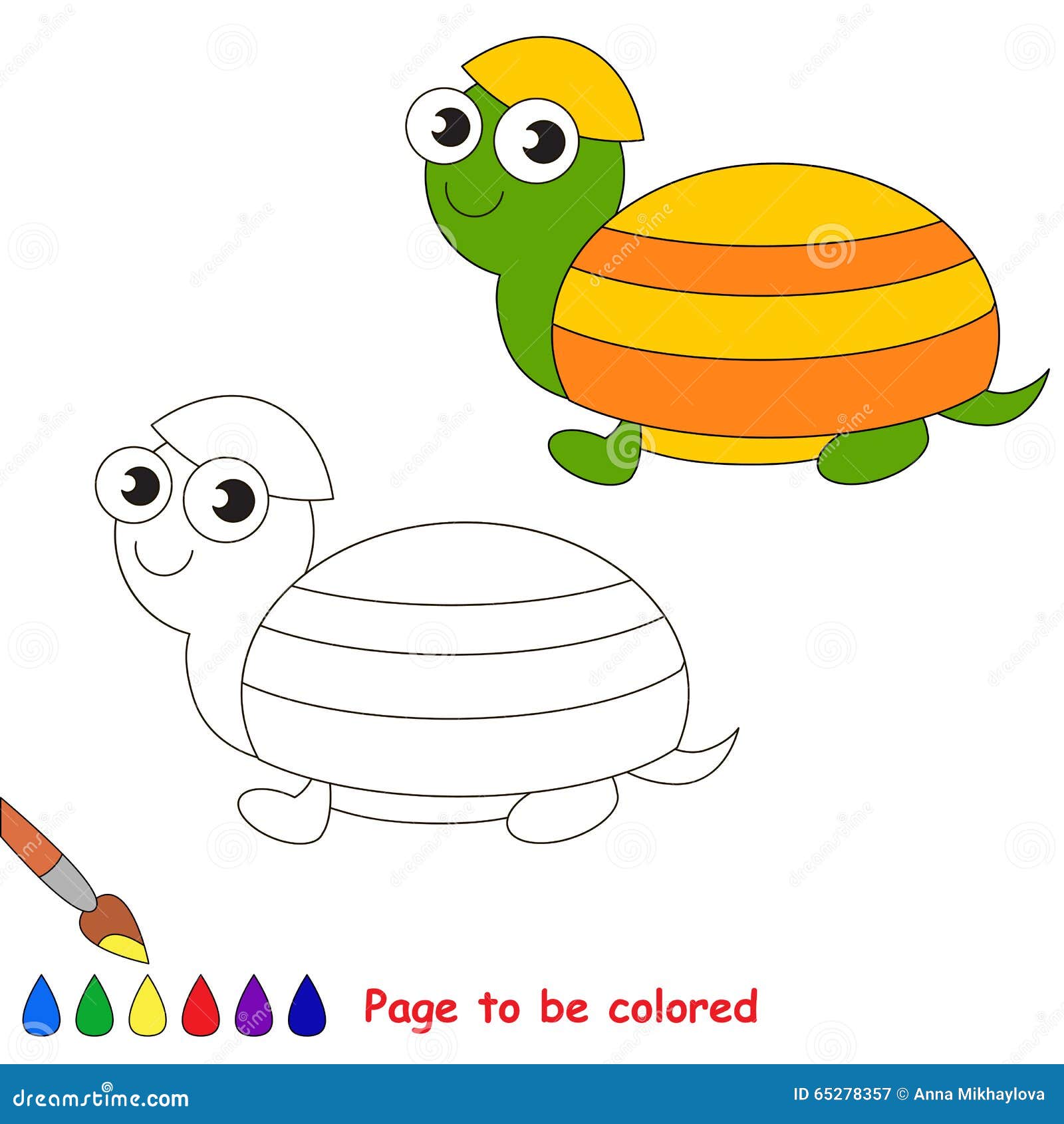 Turtle in Vector Cartoon To Be Colored. Stock Vector - Illustration of ...