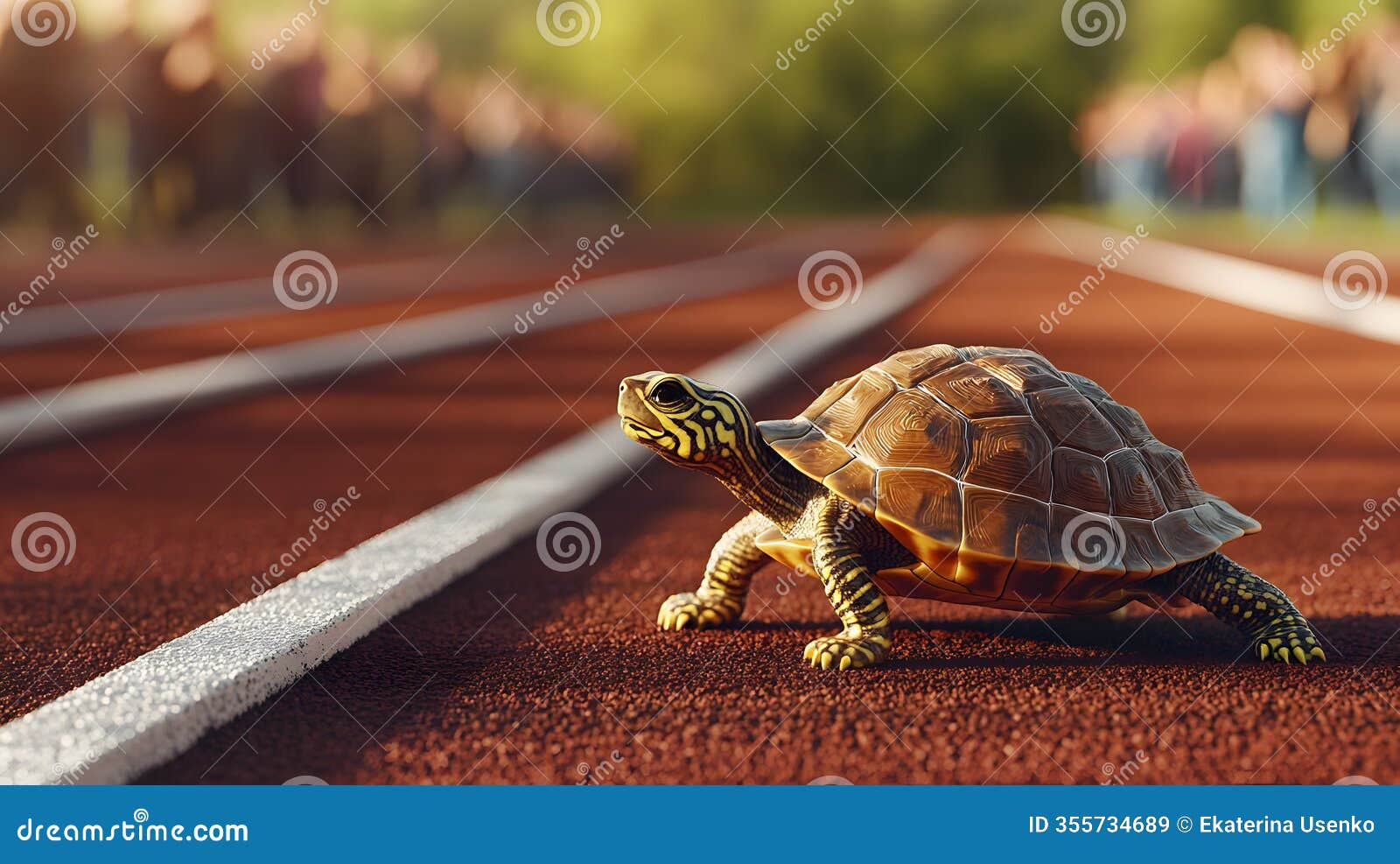Turtle Walking on Track with Cheering Crowd Stock Image - Image of ...