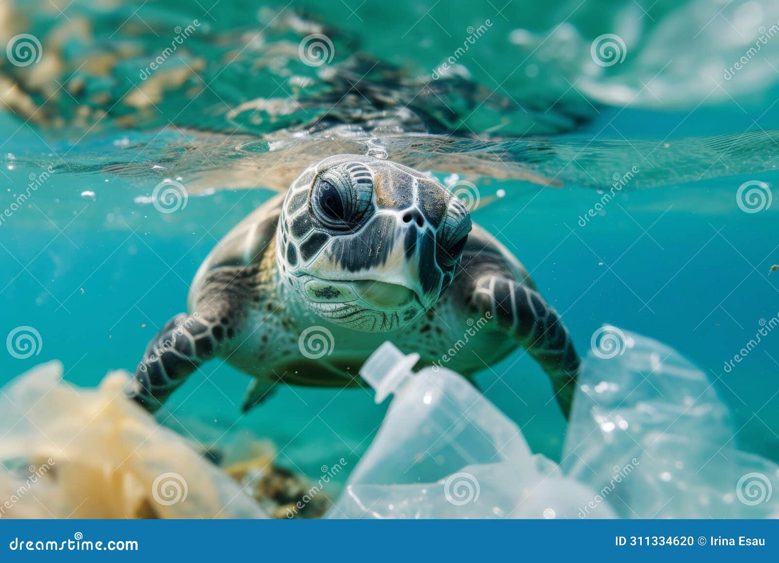 Turtle in Water among Trash Stock Photo - Image of ecosystem, pollution ...