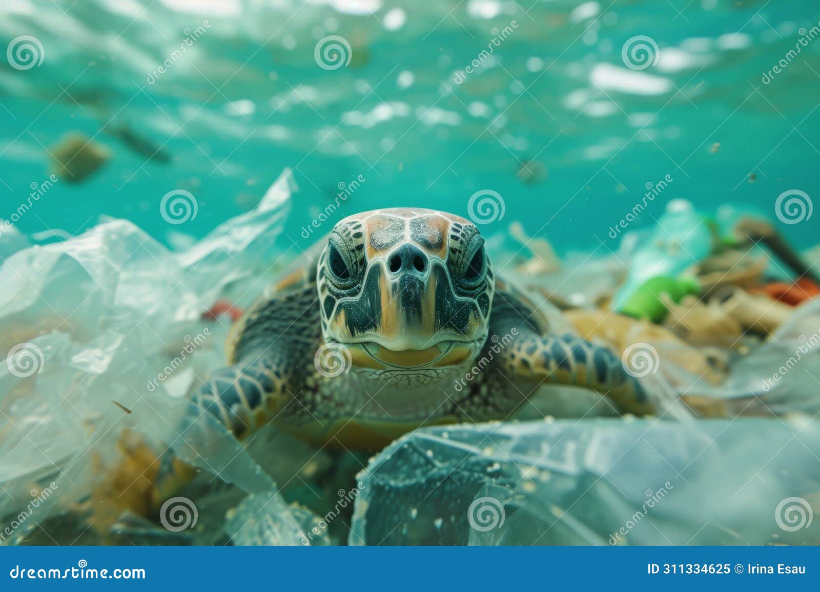 Turtle in Water among Trash Stock Image - Image of ocean, generated ...