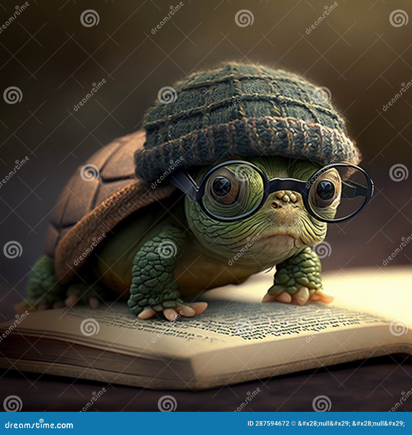 A Turtle Wearing Glasses and a Hat Reads Books. Generative AI Stock ...