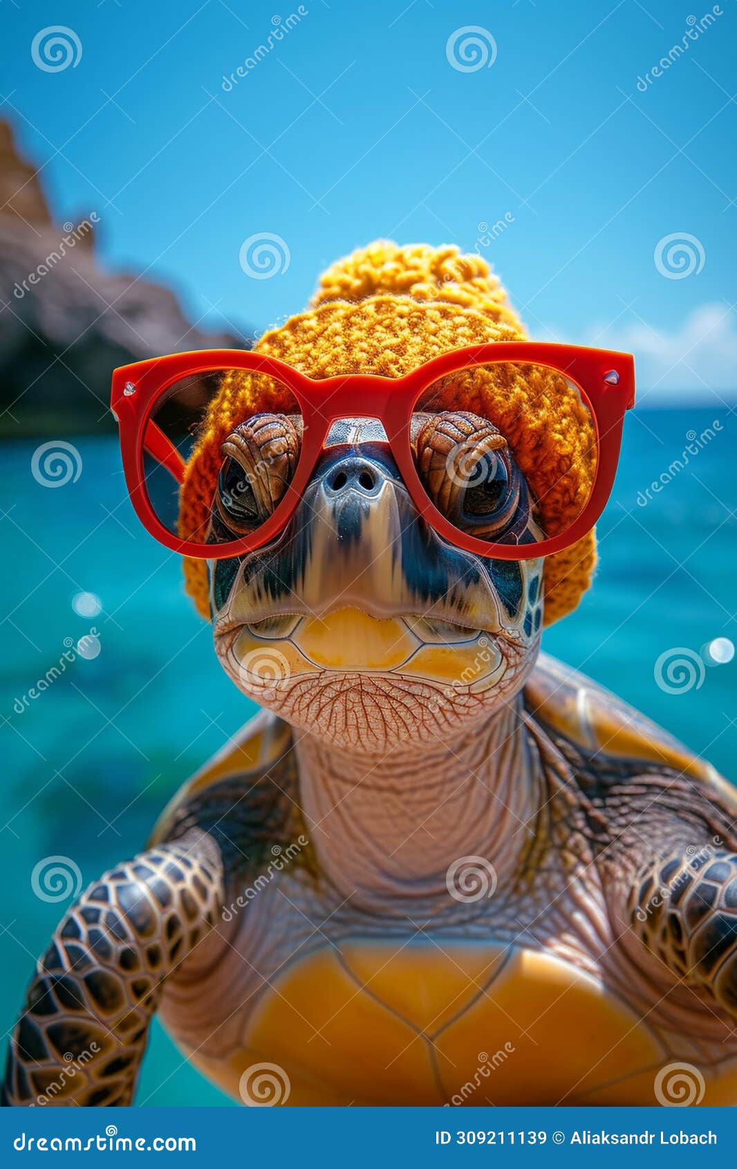 A Turtle Wearing Glasses and a Hat is Relaxing on a Tropical Beach ...