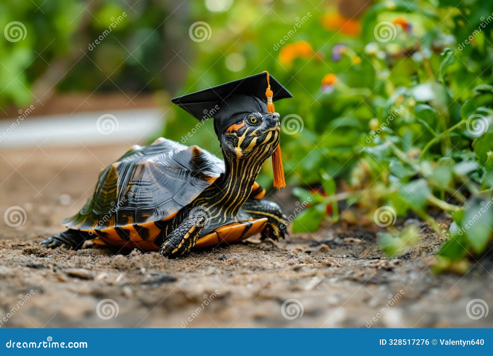 A Turtle Wearing a Graduation Cap Sitting on the Ground. Generative AI ...