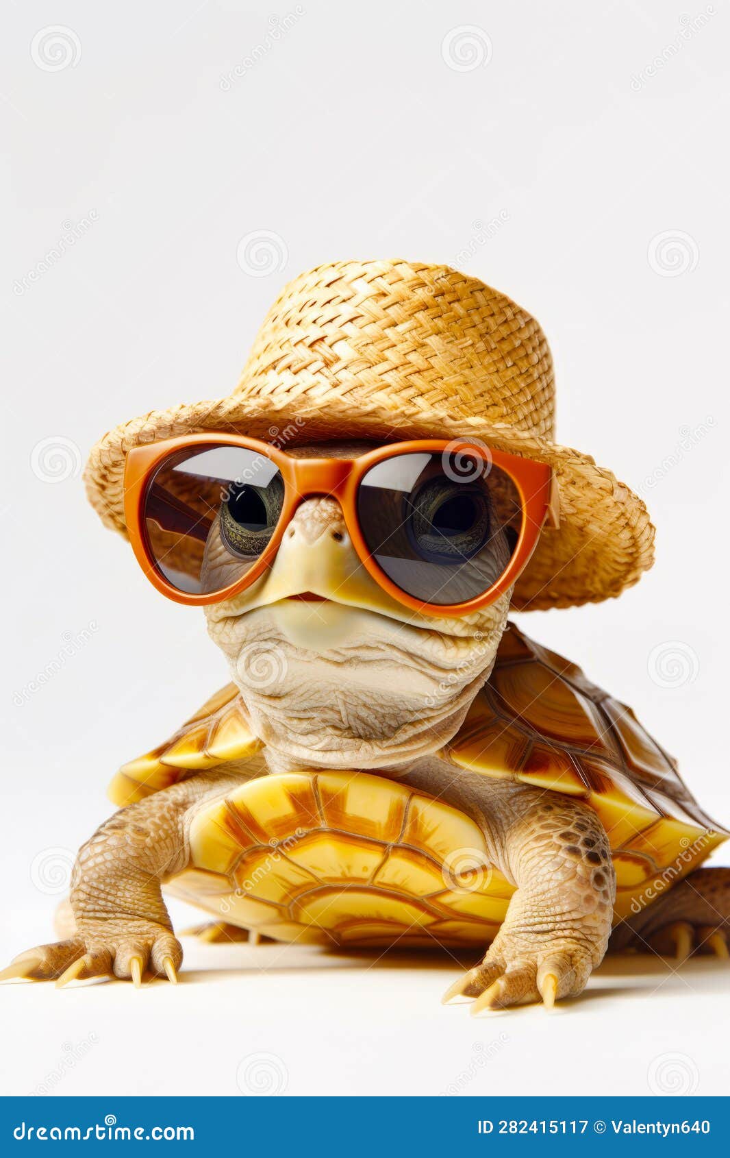 Turtle Wearing Straw Hat, Sunglasses and Straw Hat on it S Head ...