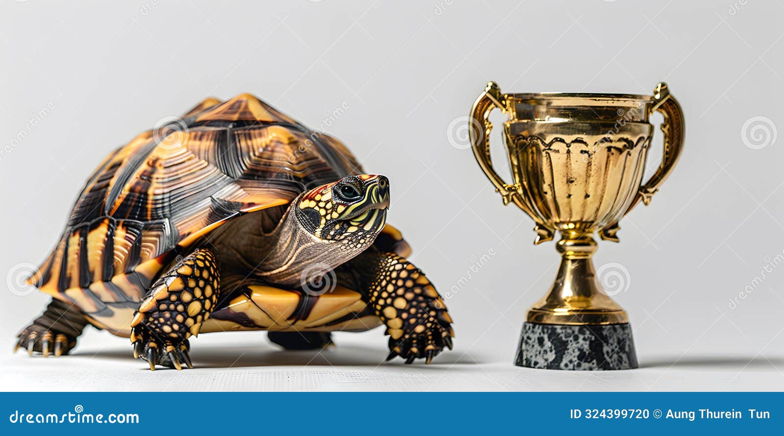 A Turtle and Winning Trophy As a Concept of Perseverance Stock Photo ...