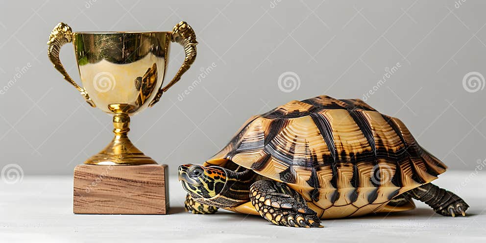 A Turtle and Winning Trophy As a Concept of Perseverance Stock Photo ...