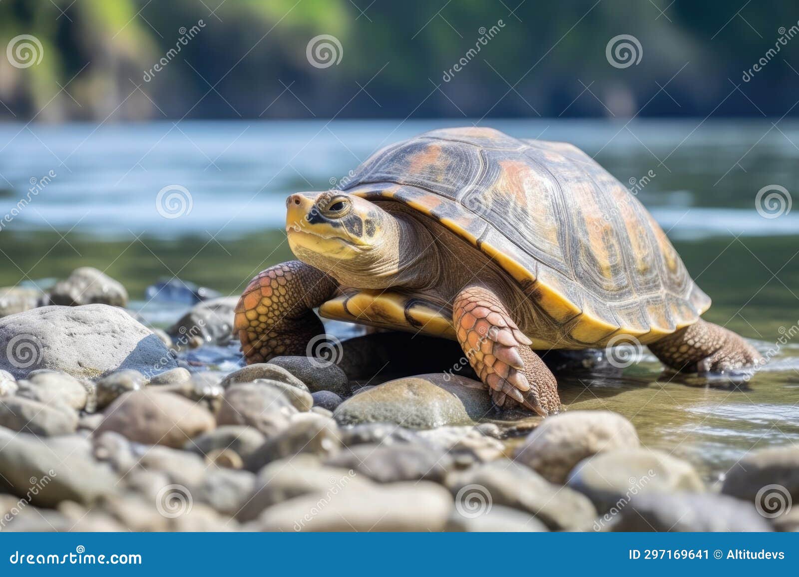 Turtle Withdrawing into Its Shell on a Rocky Terrain Stock Image ...