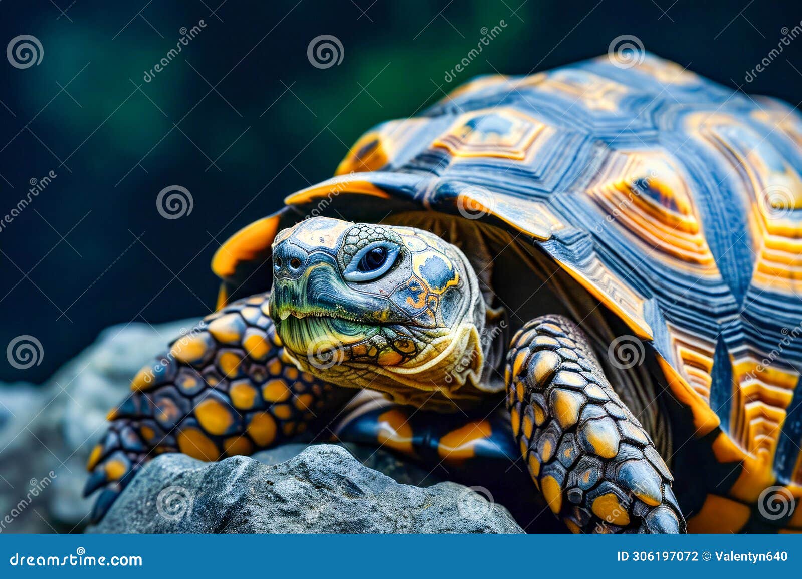 Turtle with Yellow and Orange Shell is Looking at the Camera ...