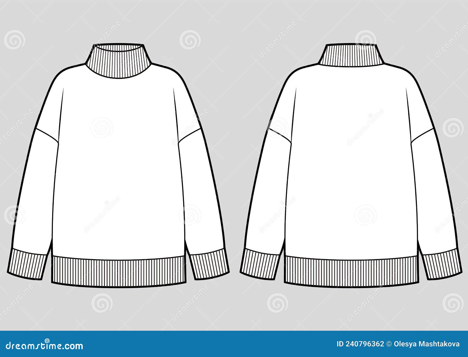 Turtleneck Sweater Vector Template. Front and Back View Stock Vector ...