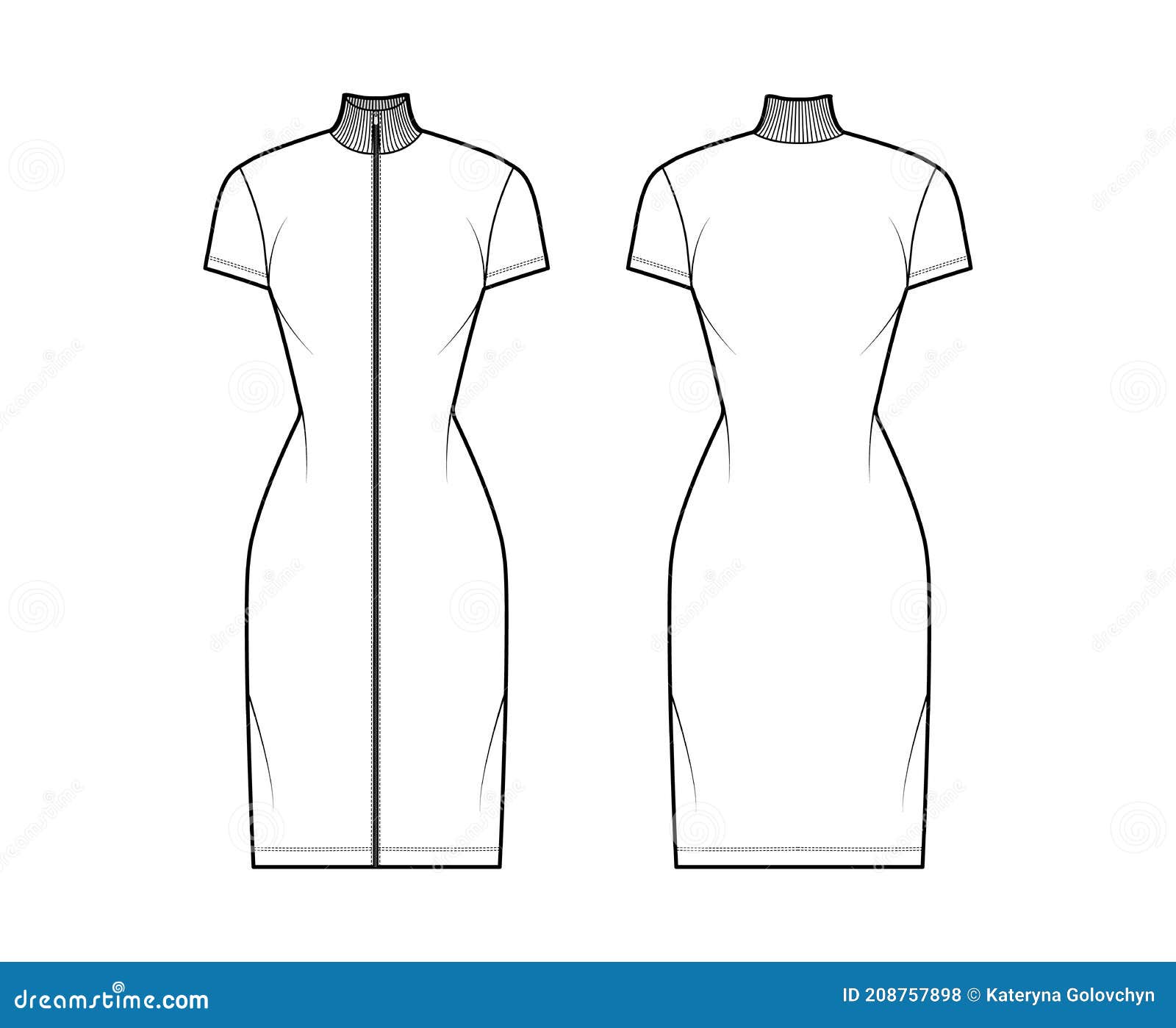 Turtleneck Zip Up Dress Technical Fashion Illustration With Short