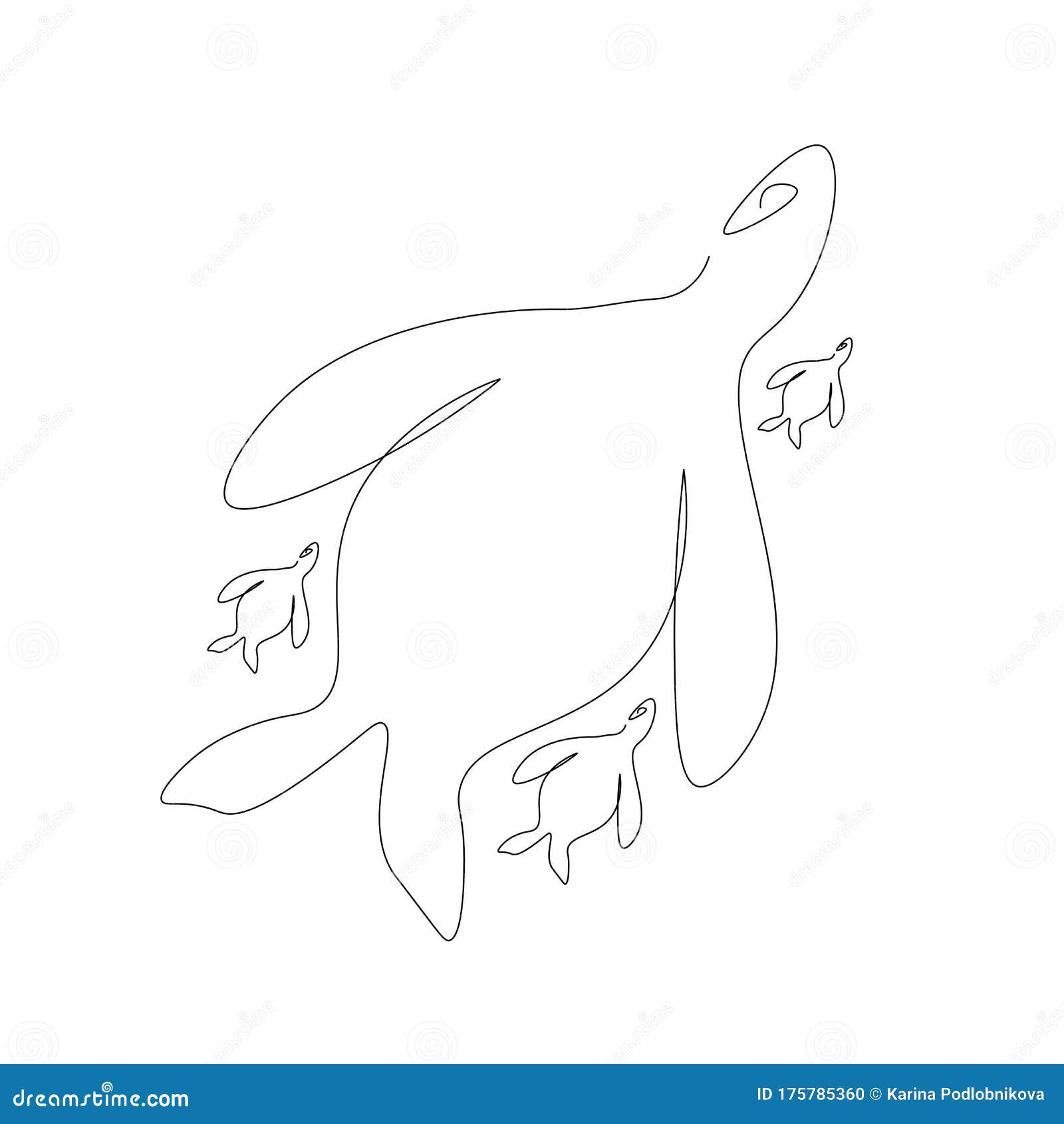 Turtles Family Swim On Sea, Animal Line Drawing Vector | CartoonDealer ...