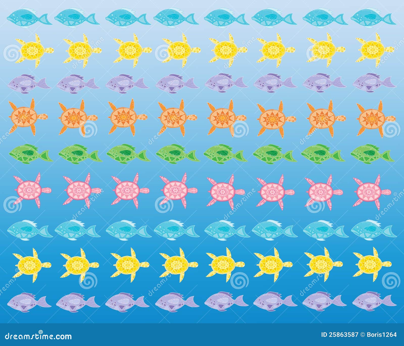 Turtles and fish stock vector. Illustration of marine - 25863587