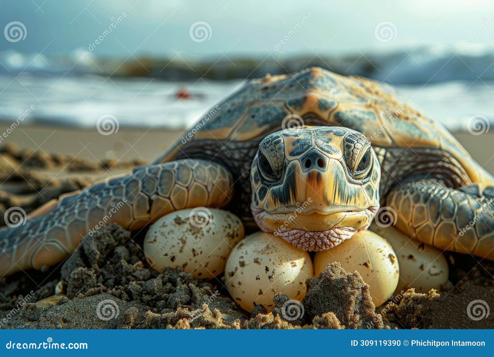 Turtles Hatch Eggs on the Beach . Generative AI Stock Photo - Image of ...