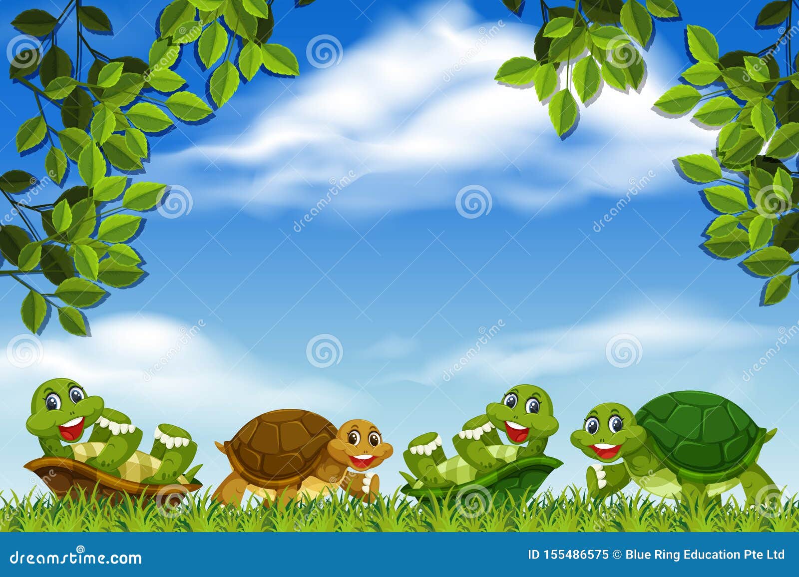 Turtles in park scene stock vector. Illustration of turtle - 155486575
