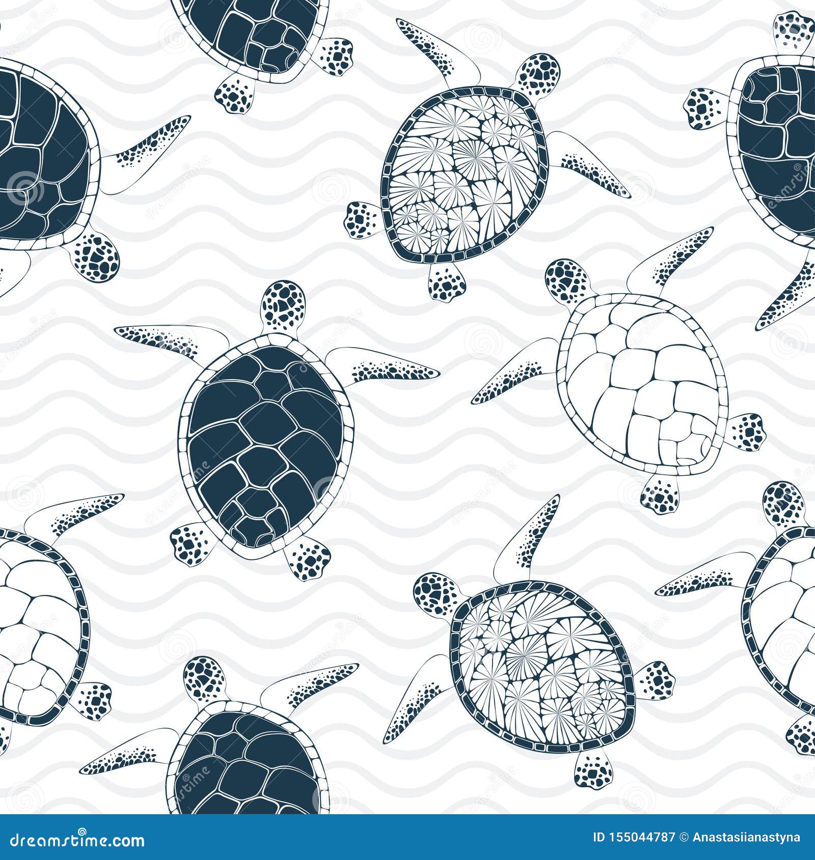 Blue Sea Turtles Seamless Vector Pattern Stock Vector - Illustration of ...