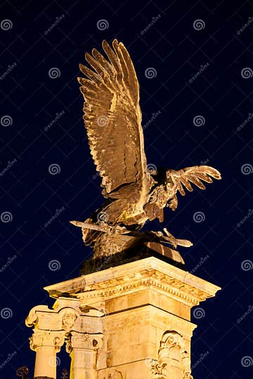Turul Bird Statue at Night in Budapest Stock Photo - Image of symbol ...