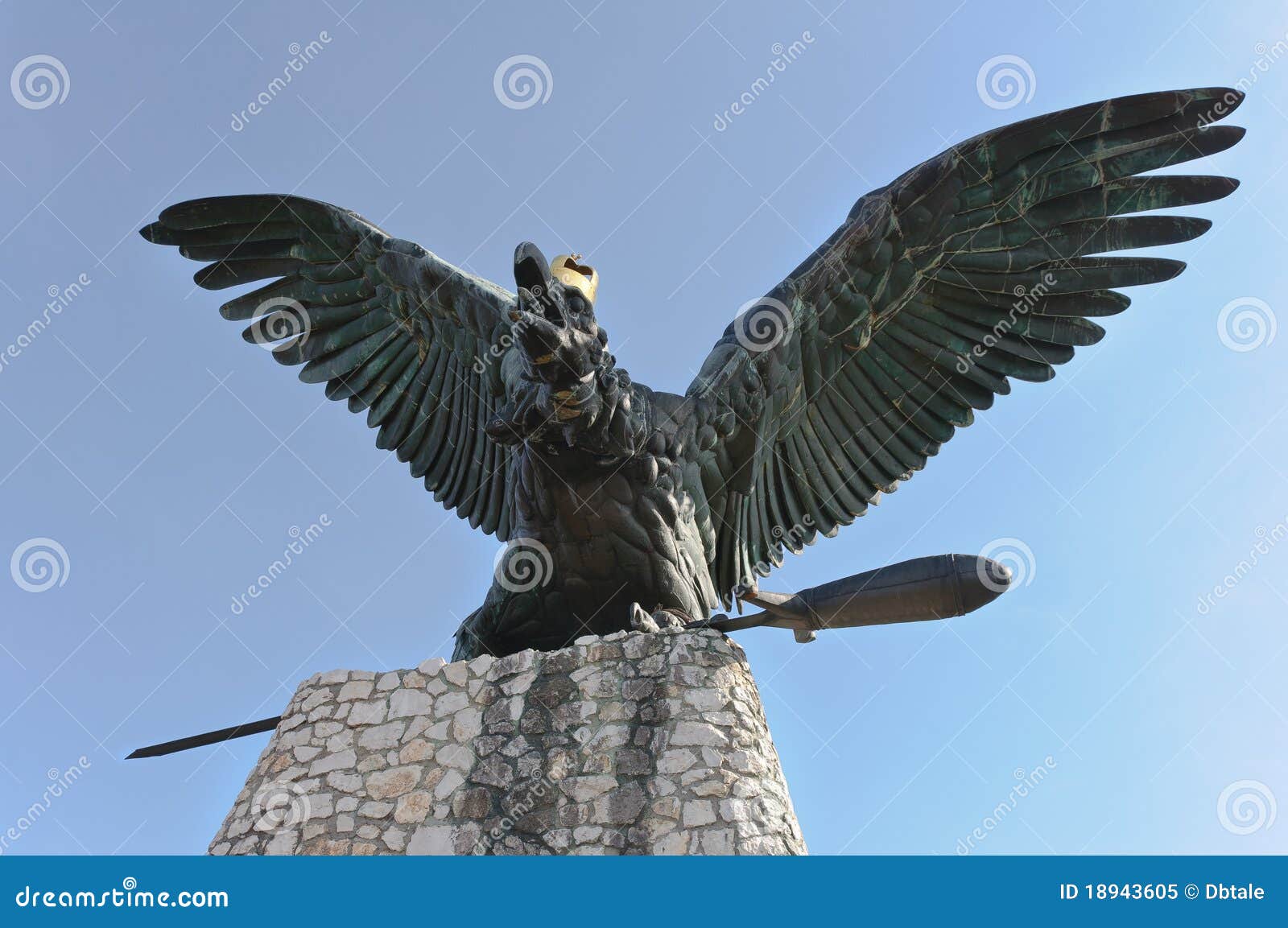 Turul Statue Near Buda Castle On A Cloudy Sky Background Stock Photo ...