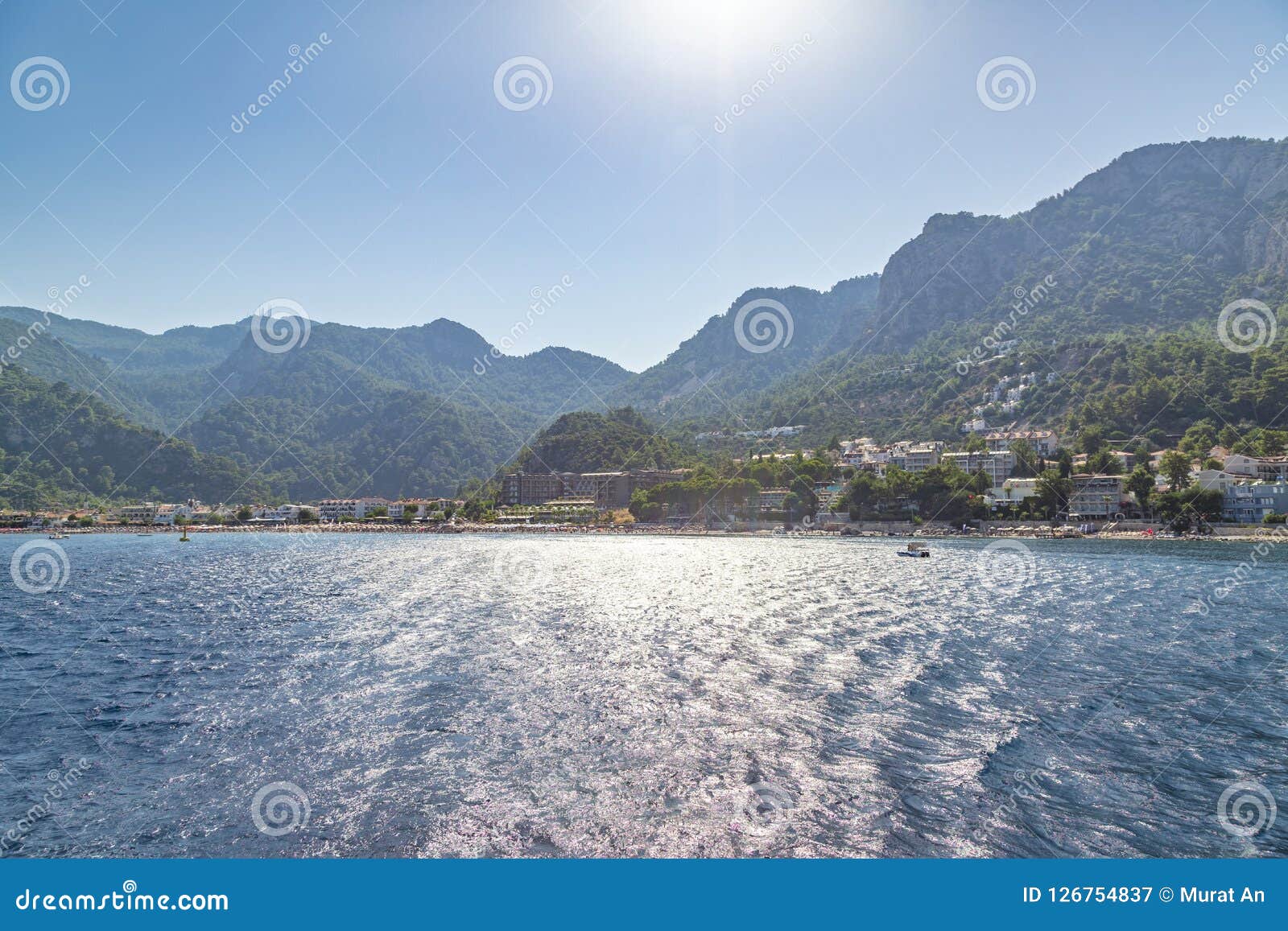 Turunc Beach from Sea in Turunc, Marmaris Stock Image - Image of forest ...