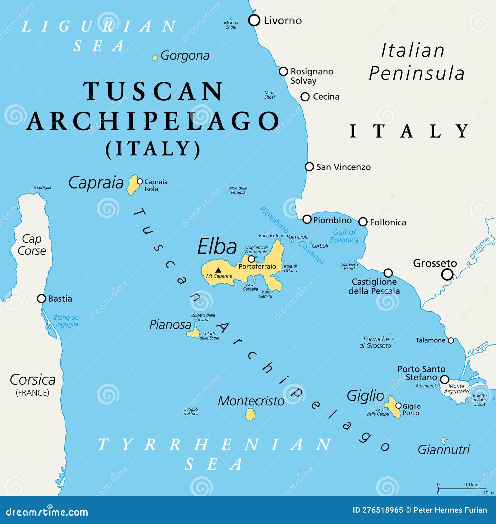 Tuscan Archipelago, Island Chain In Italy, Gray Political Map Cartoon ...