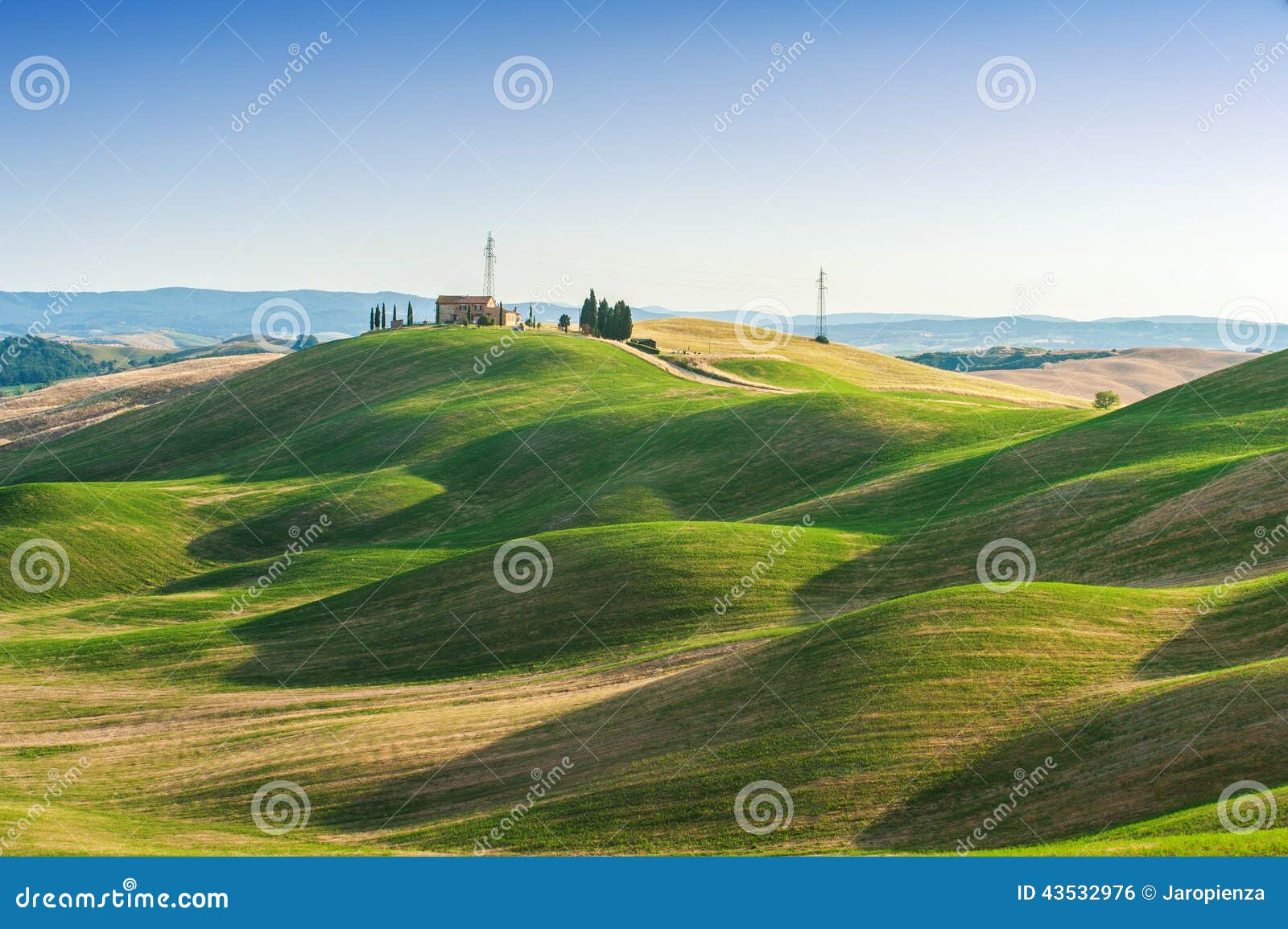 Tuscan Summer on the Fields and Beautiful View with Sun Stock Photo ...