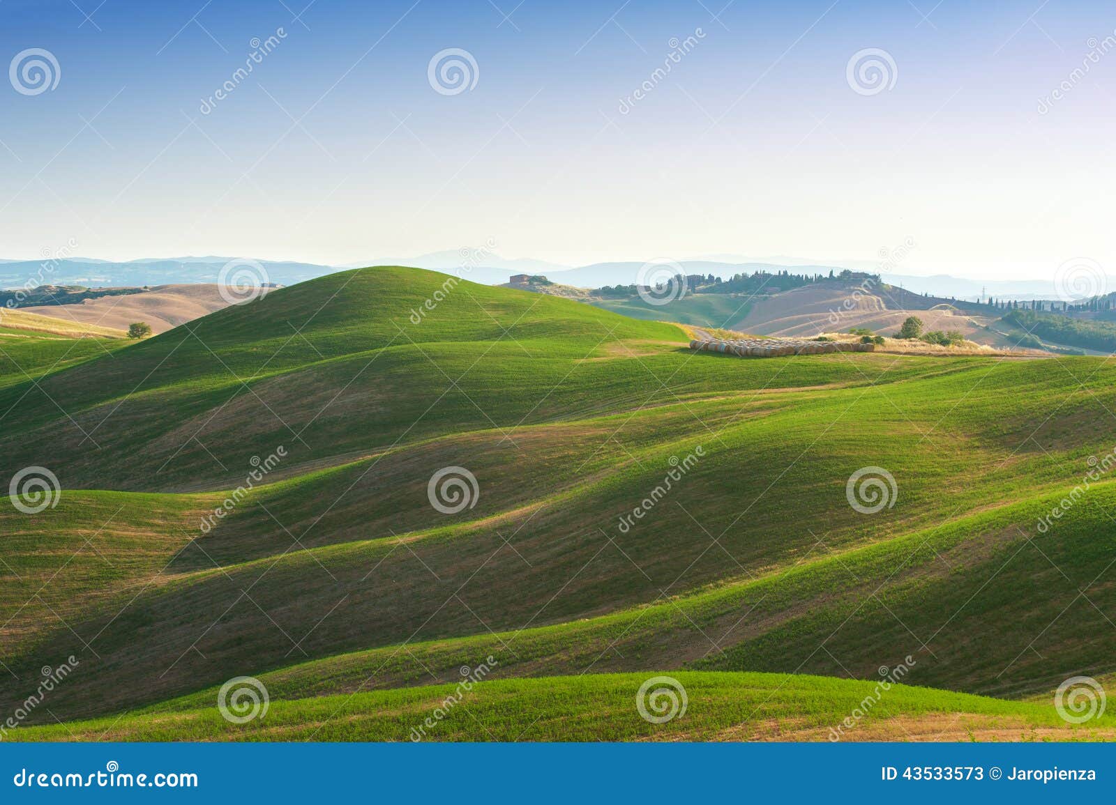 Tuscan Summer on the Fields and Beautiful View with Sun Stock Image ...
