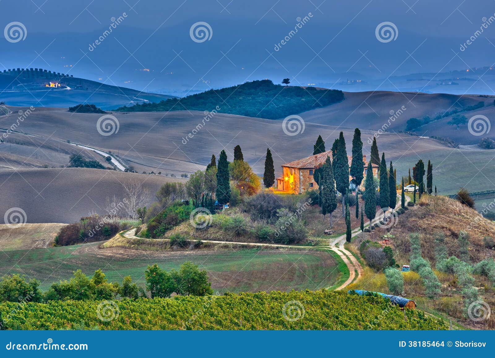 Tuscany at dusk stock photo. Image of italian, calm, landscape - 38185464