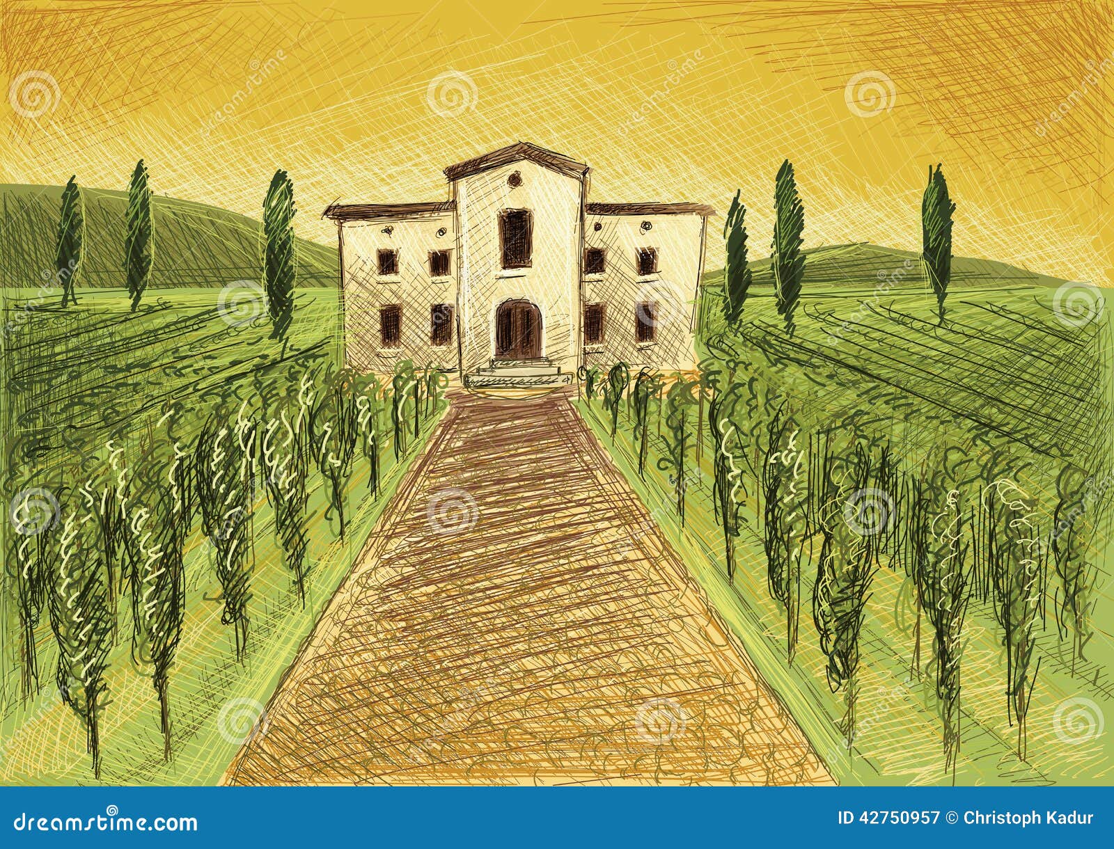 Tuscany Landscape stock illustration. Illustration of sunset - 42750957