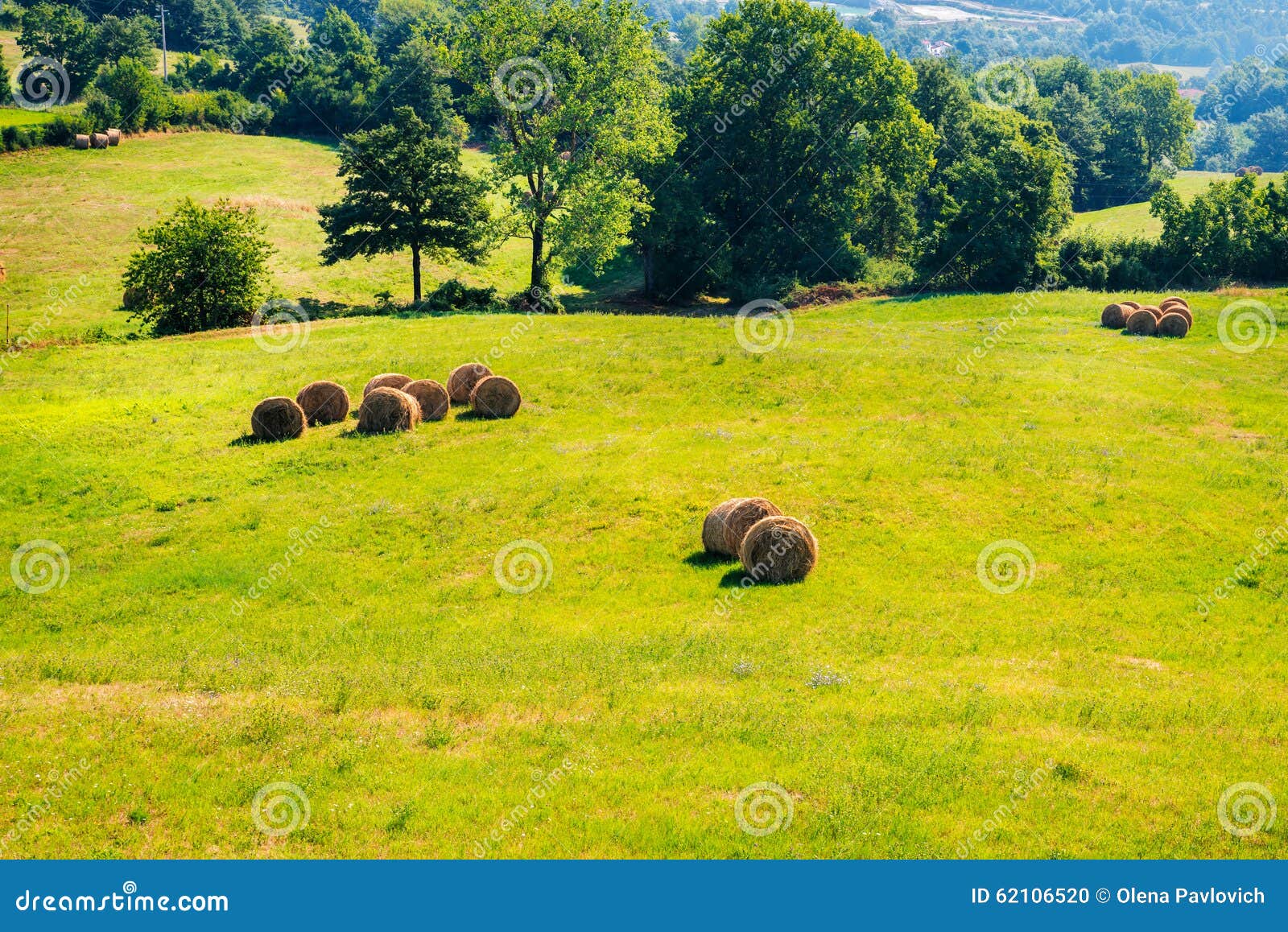 Tuscany Landscape with Haystacks Stock Photo - Image of village, tree ...
