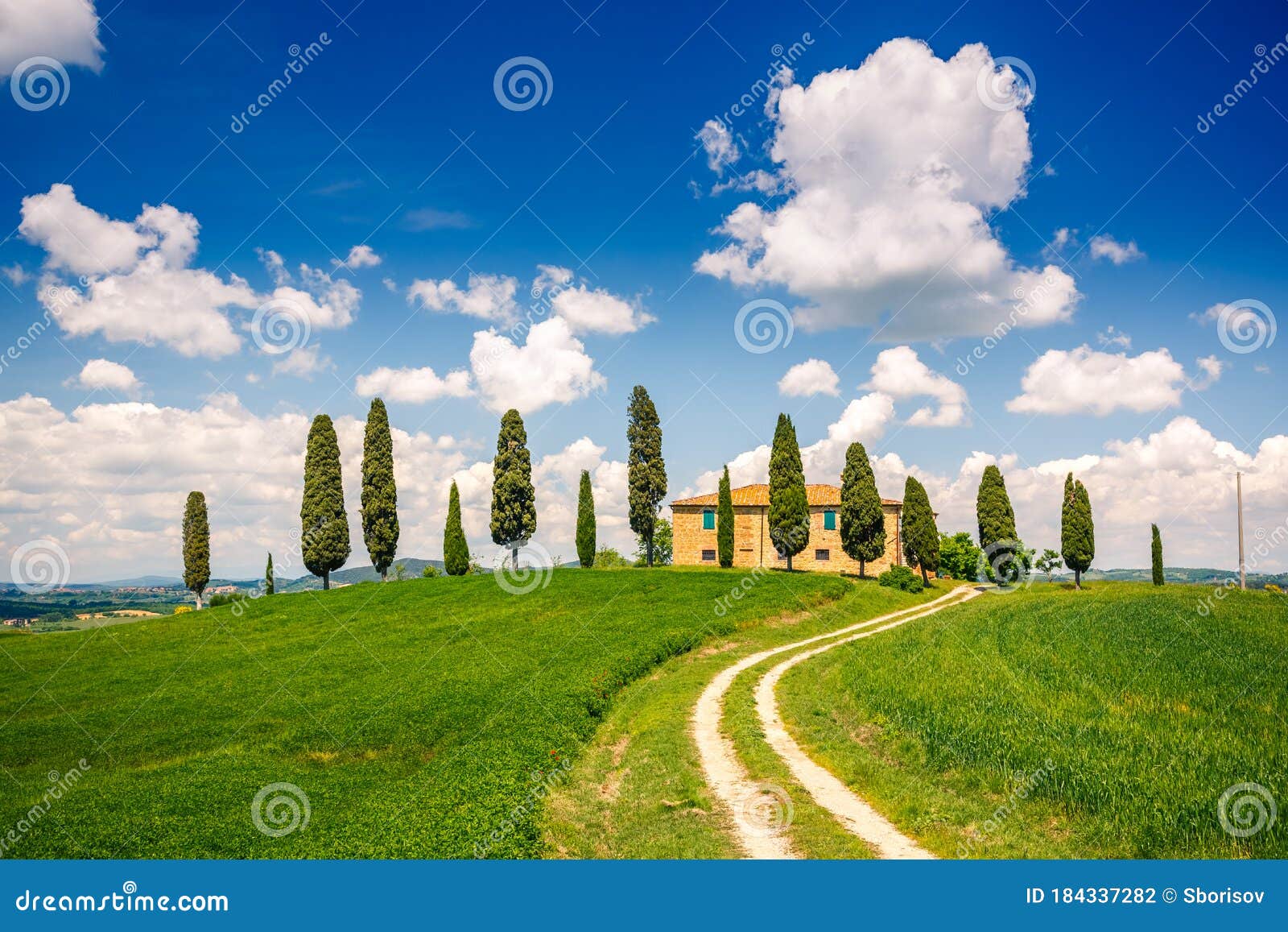 Tuscany spring landscape stock photo. Image of blue - 184337282