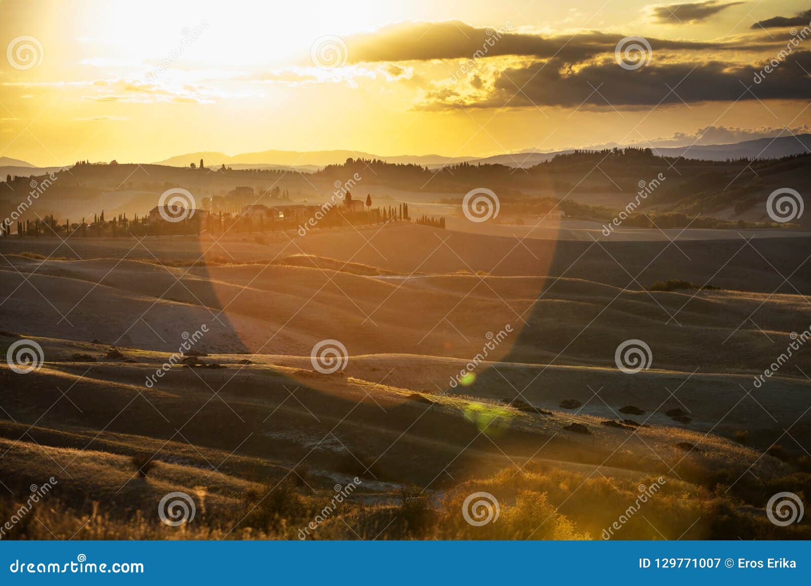 Tuscany sunset stock image. Image of city, scene, farmland - 129771007