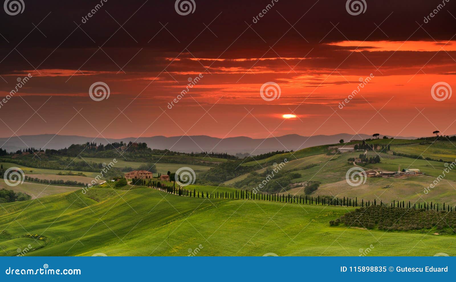 Tuscany Sunset in the Spring Time Stock Image - Image of filds, aerial ...