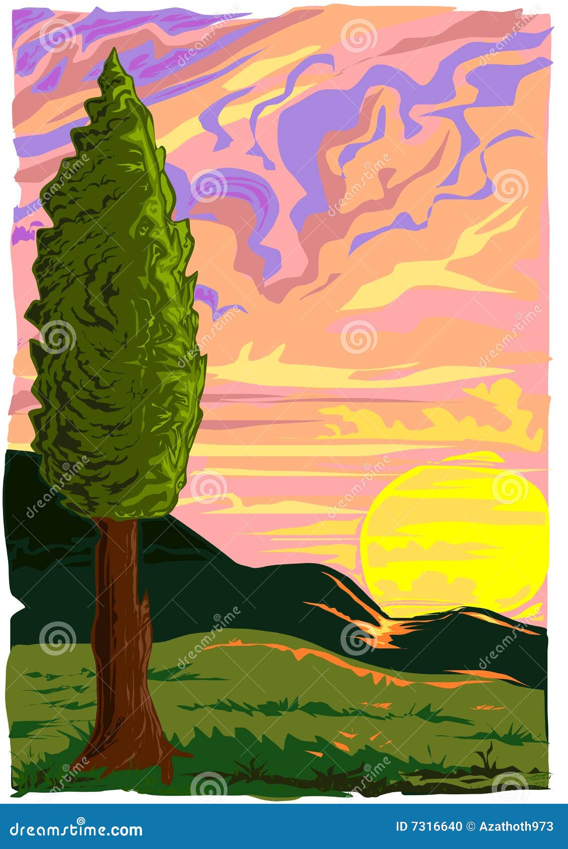Tuscany Sunset Vector stock vector. Illustration of rural - 7316640