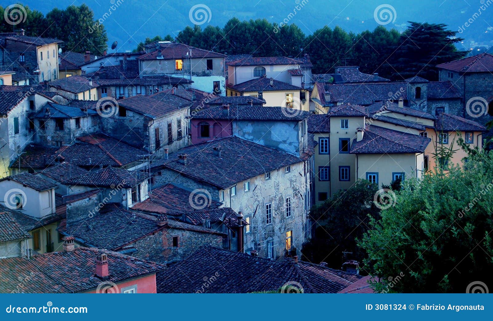 Tuscany village at dusk stock photo. Image of dusk, europe - 3081324