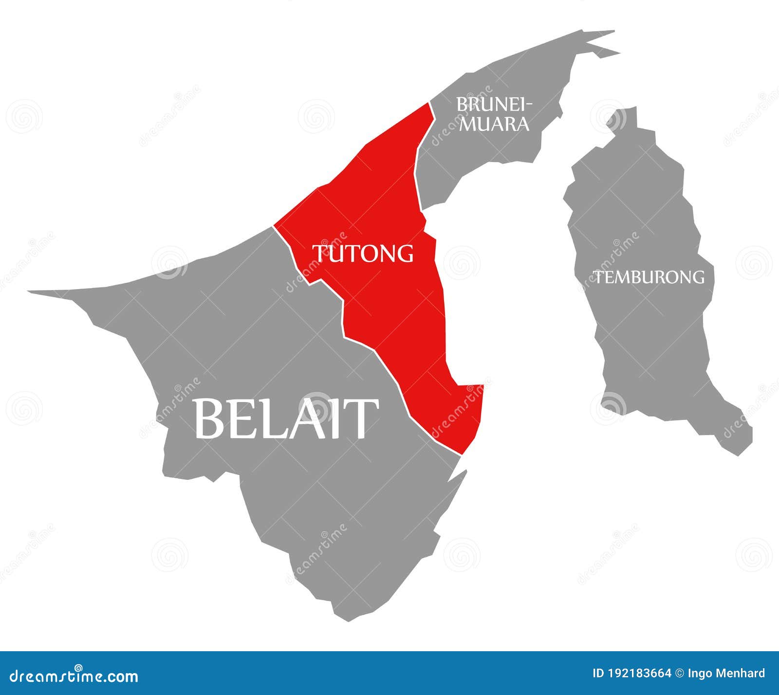 Tutong State And Regions Map Highlighted On Brunei Map Cartoon Vector ...