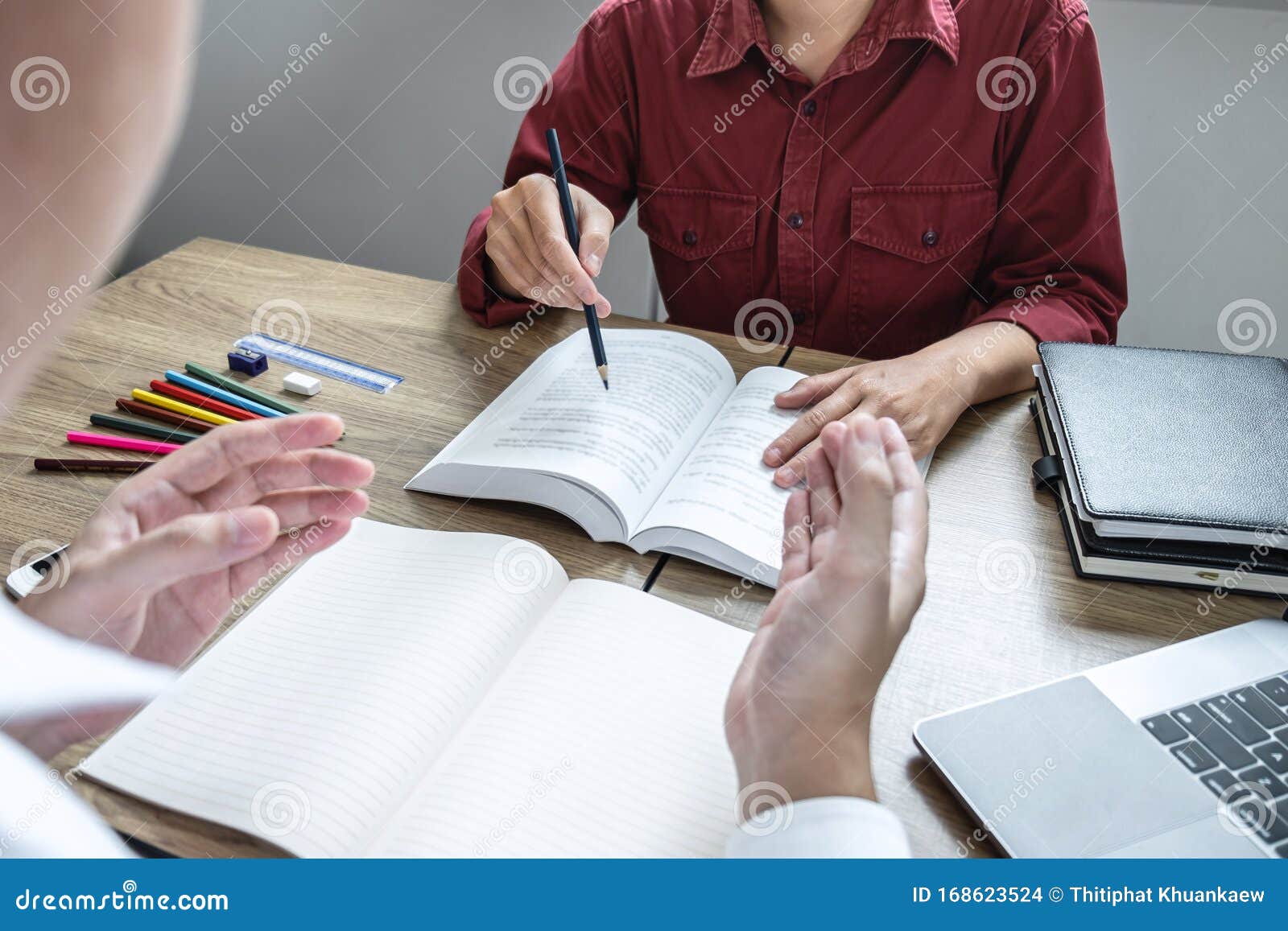 Tutor Books with Friends Education, Group Students Studying and ...