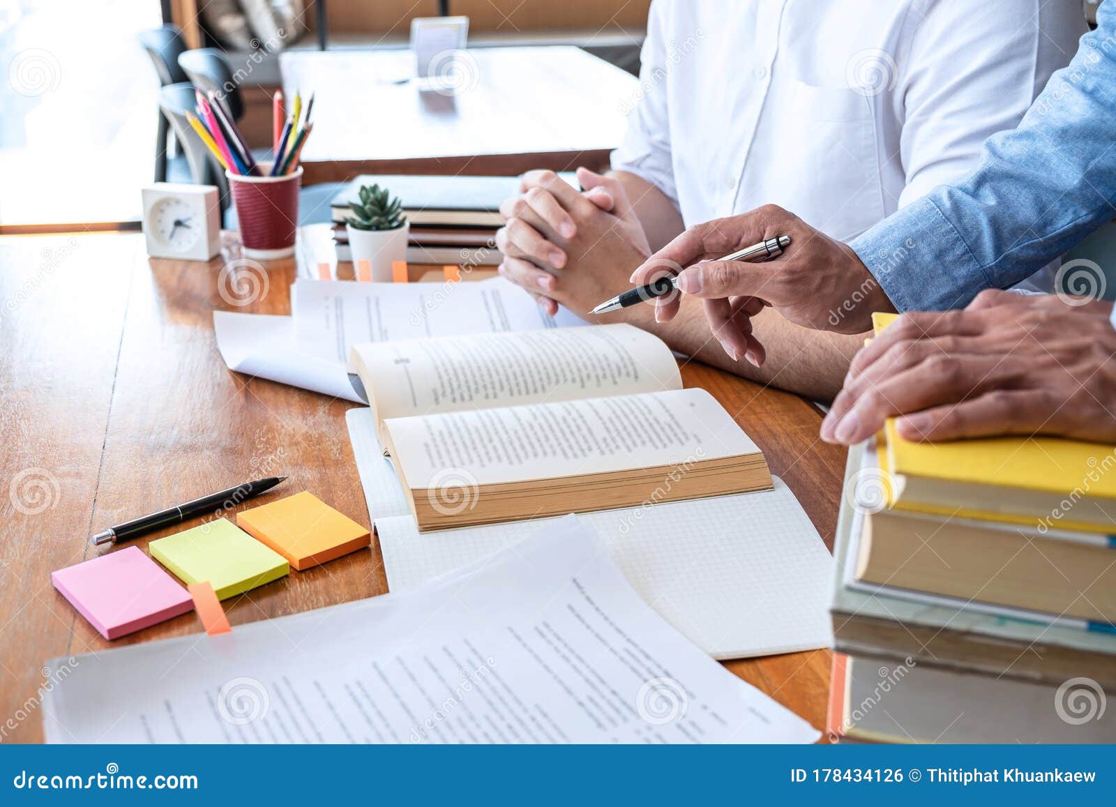 Tutor Books with Friends Education, Group Students Studying and ...