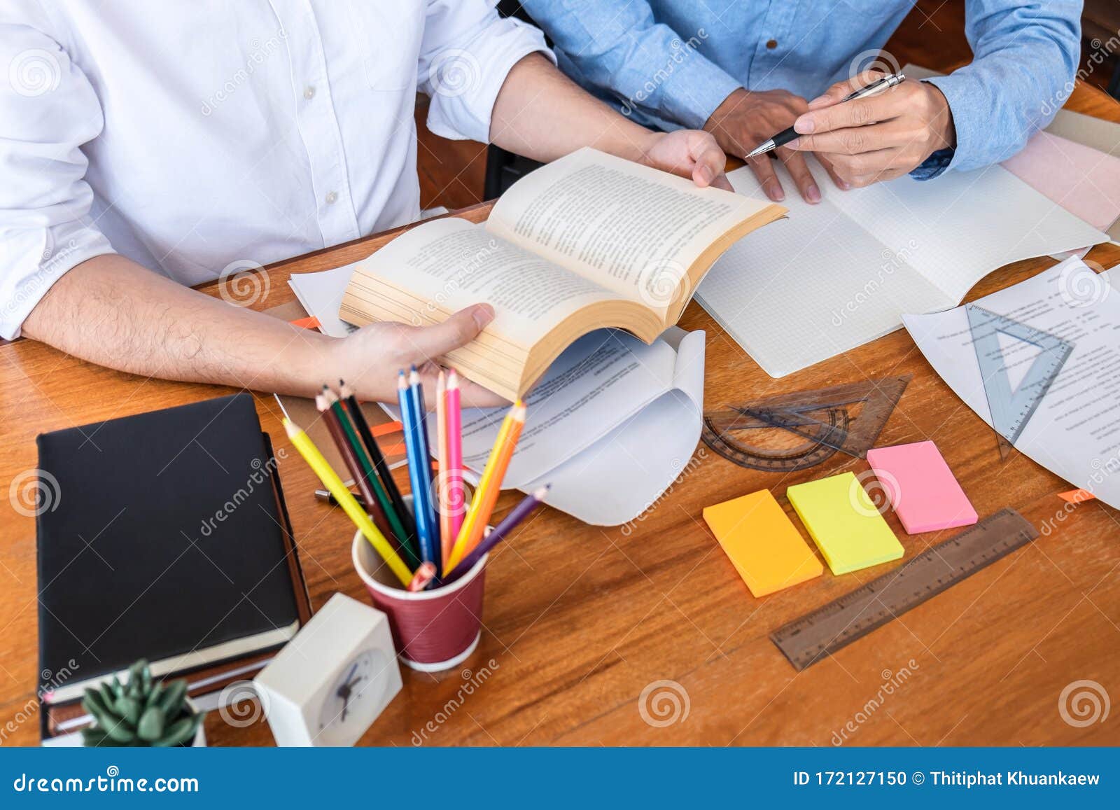 Tutor Books with Friends Education, Group Students Studying and ...