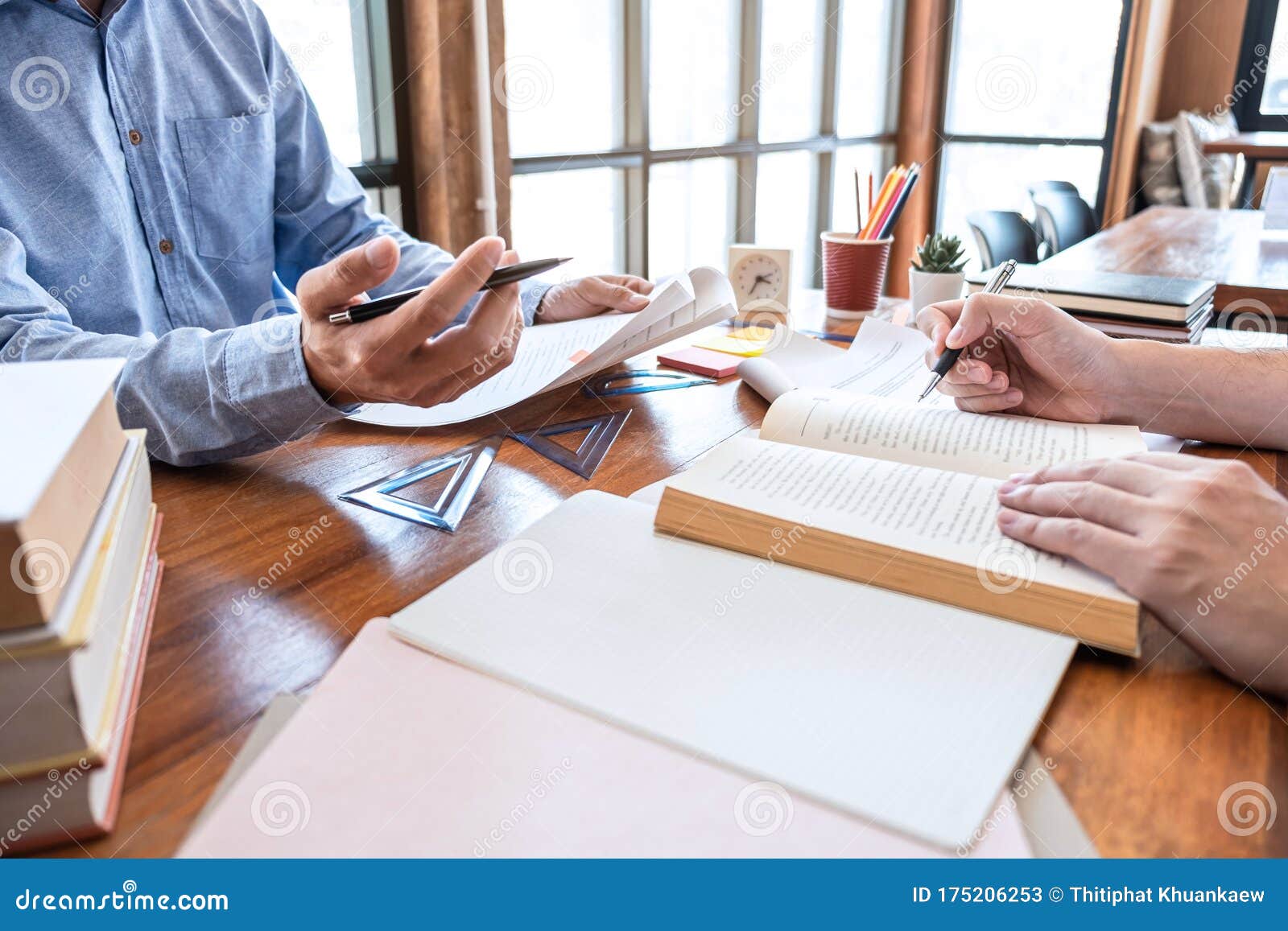 Tutor Books with Friends Education, Group Students Studying and ...