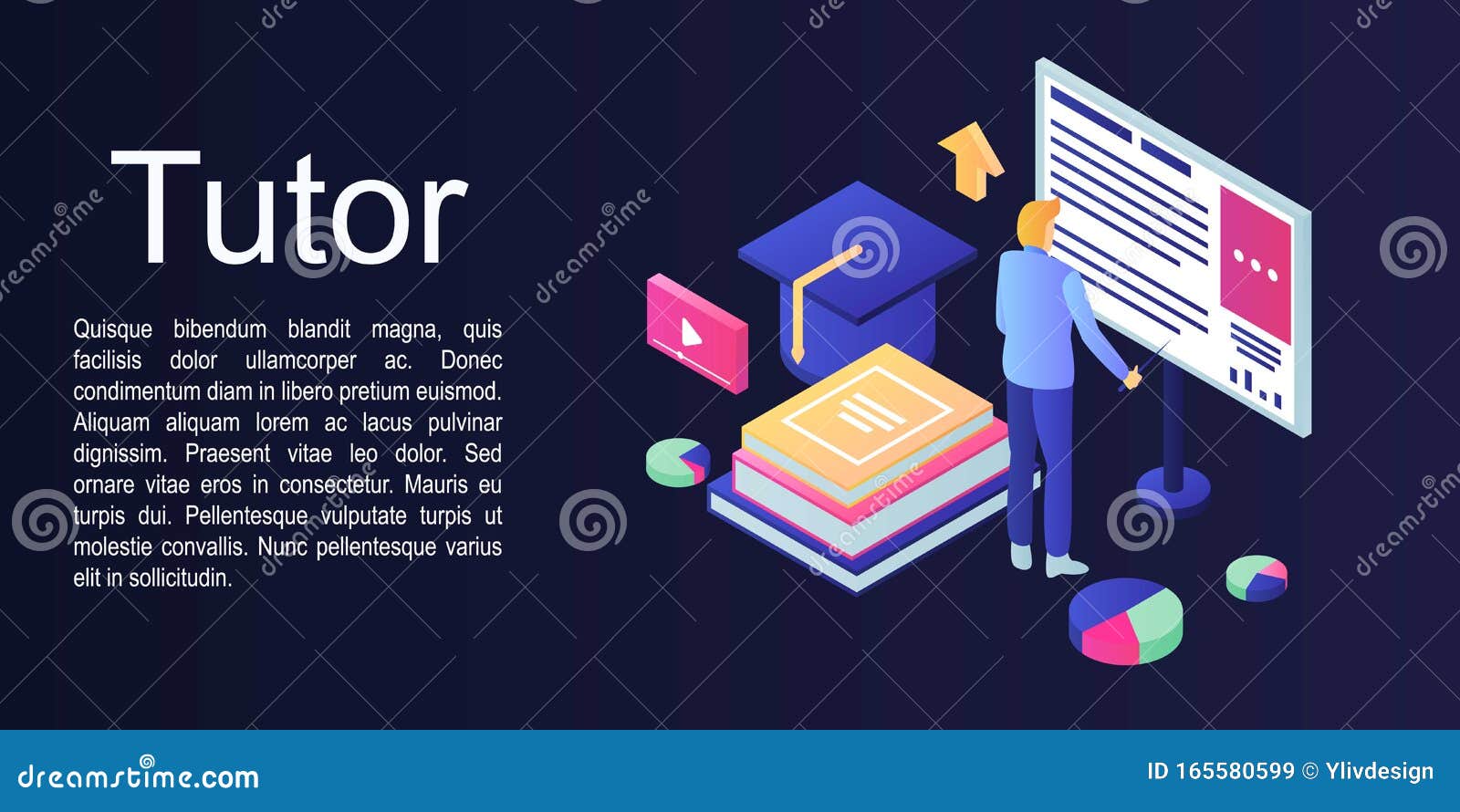 Tutor Concept Banner, Isometric Style Stock Vector - Illustration of ...