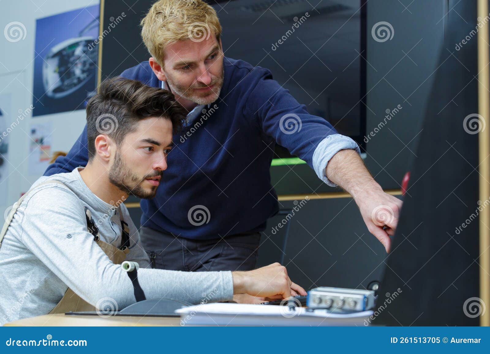 Tutor Helping Student Technician Using Computer Stock Image - Image of ...