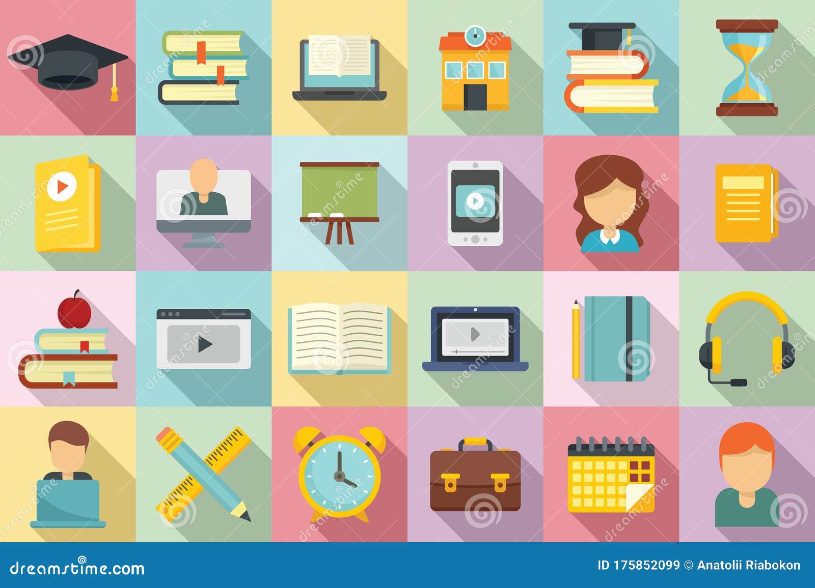 Tutor Icons Set, Flat Style Stock Vector - Illustration of exam, phone ...