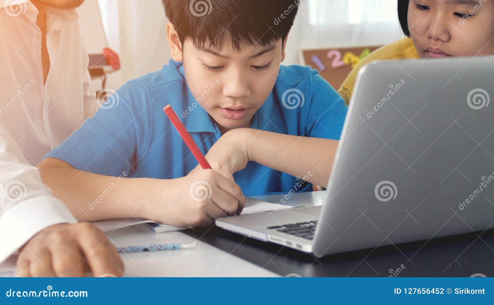 Tutor Room Children in Class Learning on Laptop Computer Stock Photo ...