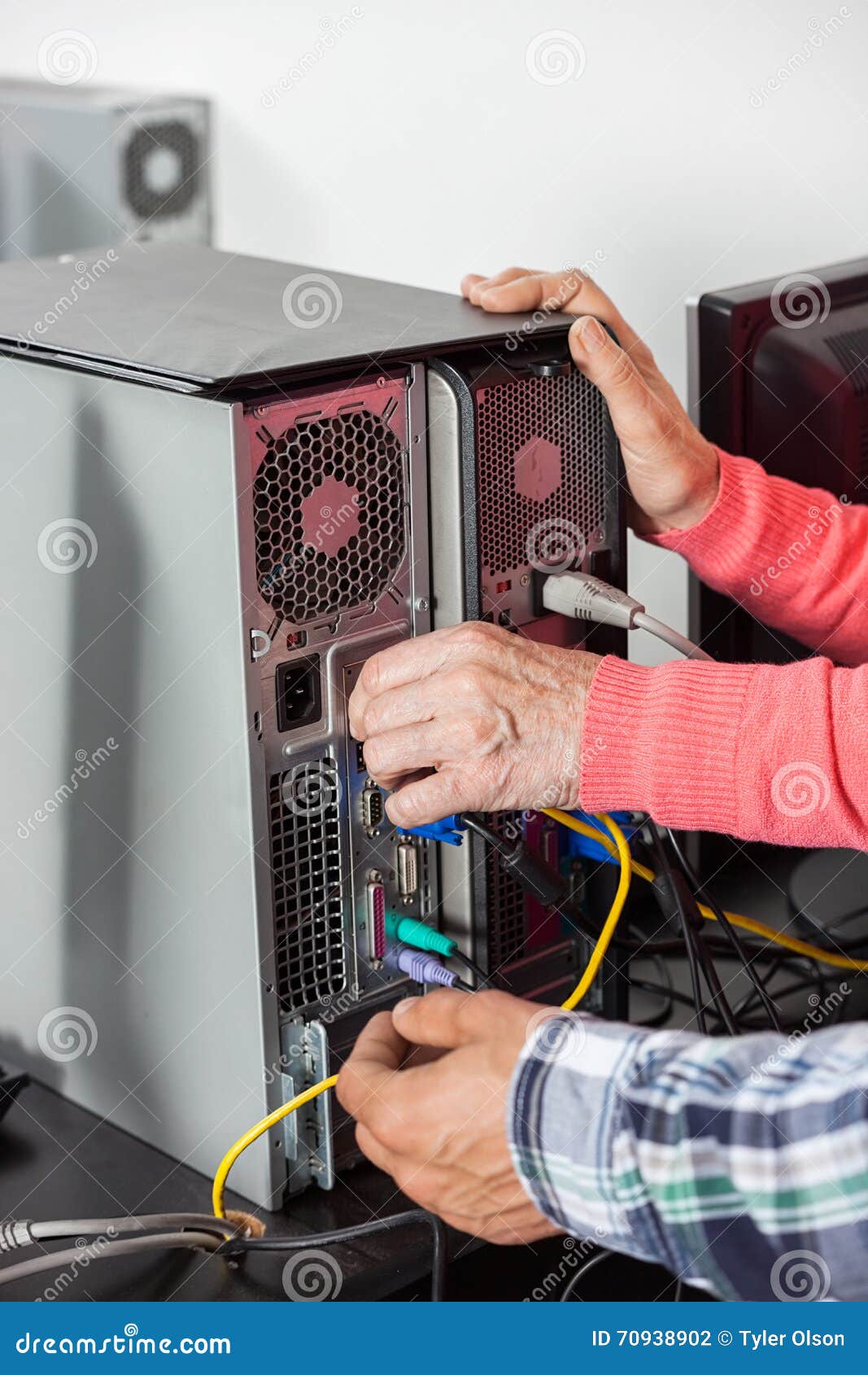 Tutor and Senior Woman Setting Up Computer in Classroom Stock Photo ...