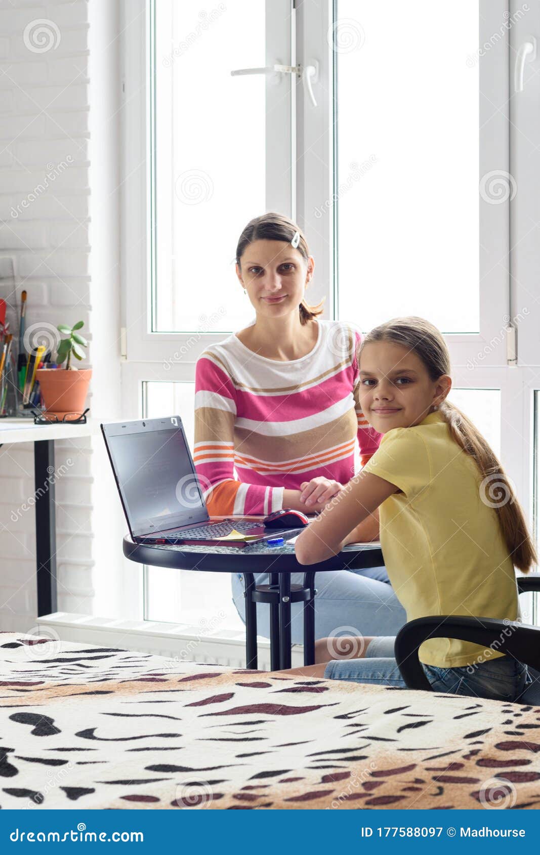 A Tutor Teaches a Girl at Home Stock Image - Image of happiness, smile ...