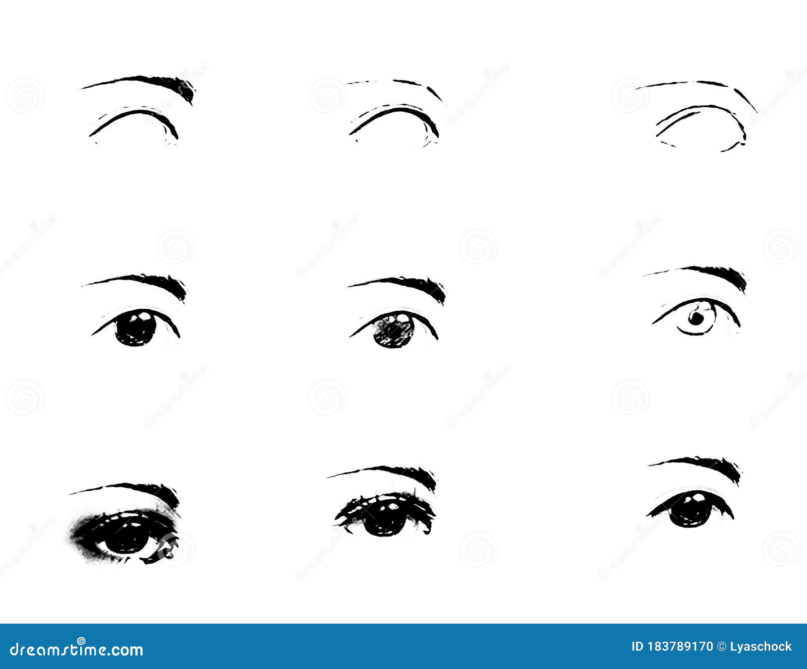 Tutorial of Drawing Human Eye. Eye in Anime Style. Female Eyelashes ...