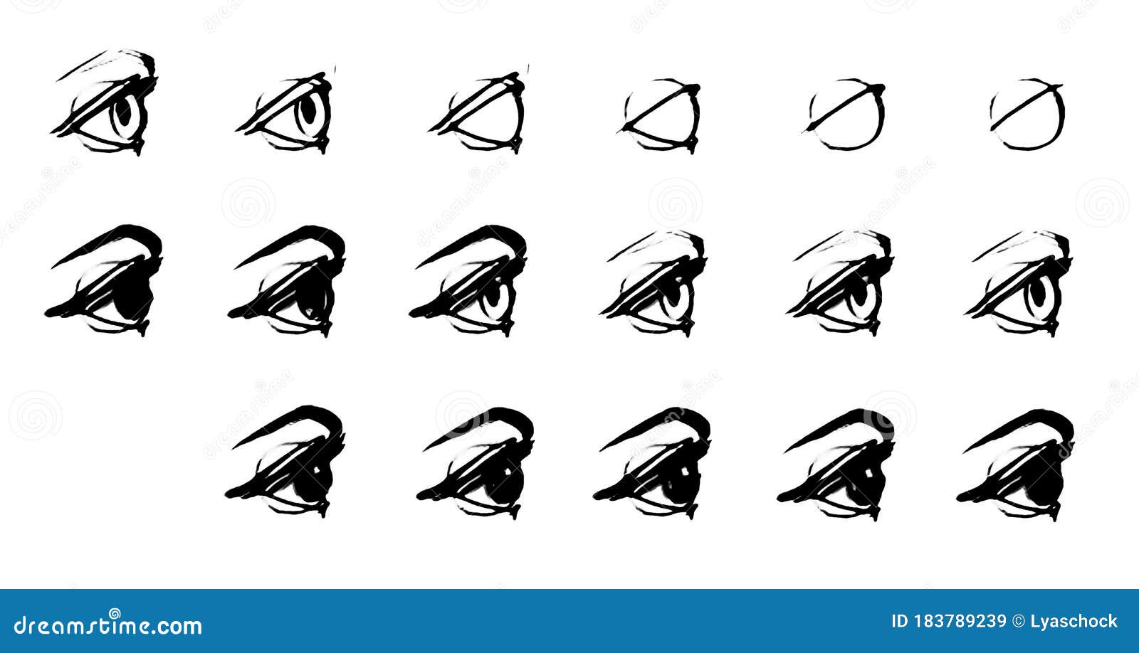 Tutorial of Drawing Human Eye. Eye in Anime Style. Female Eyelashes ...