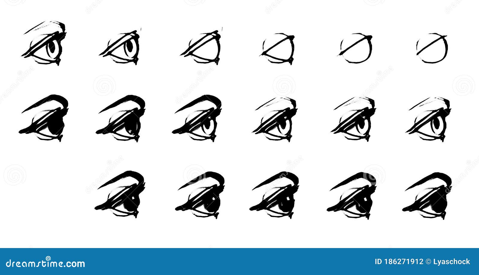 Tutorial of Drawing Human Eye. Eye in Anime Style. Female Eyelashes ...