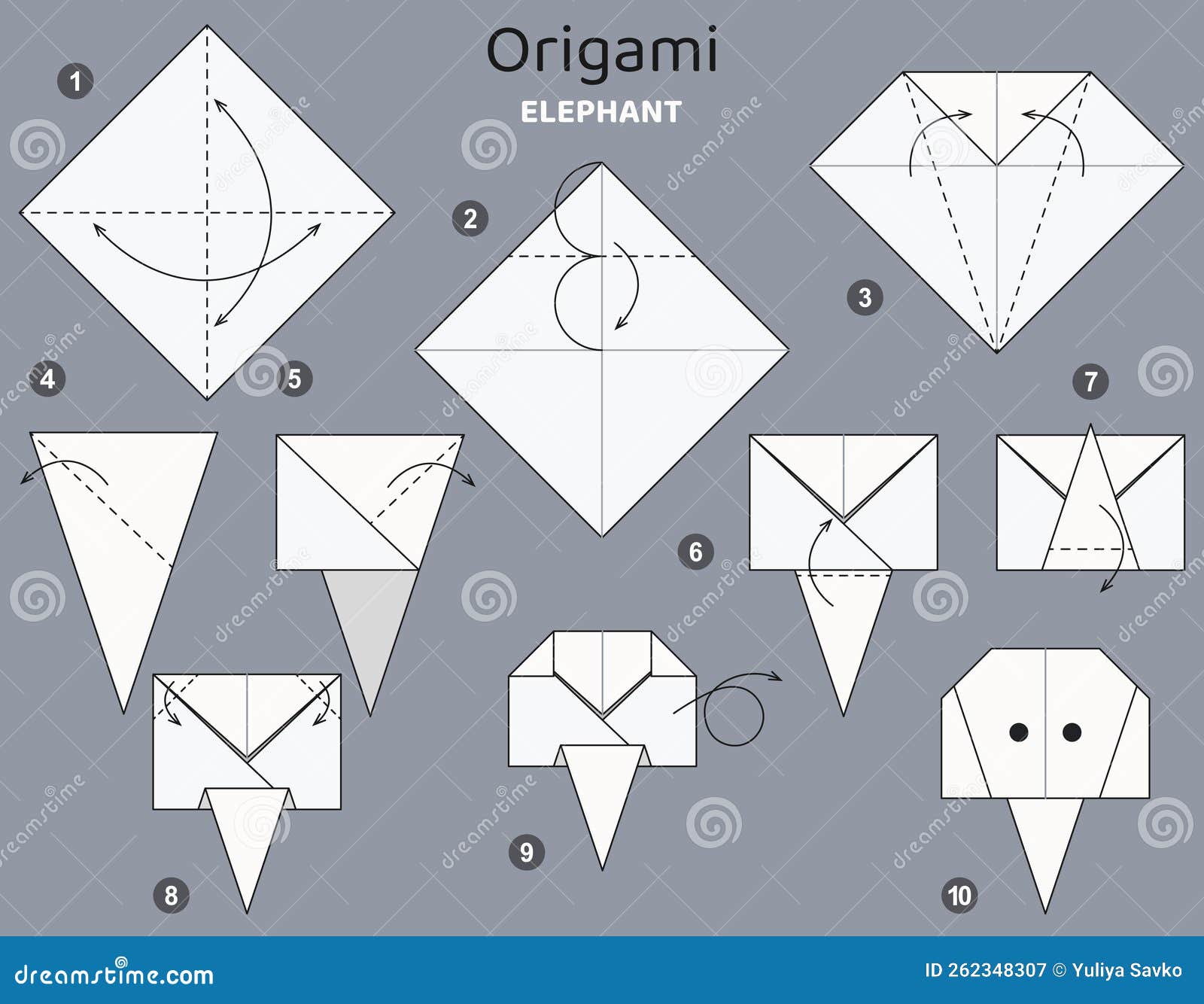 Origami Tutorial. Origami Scheme for Kids Elephant Stock Vector ...