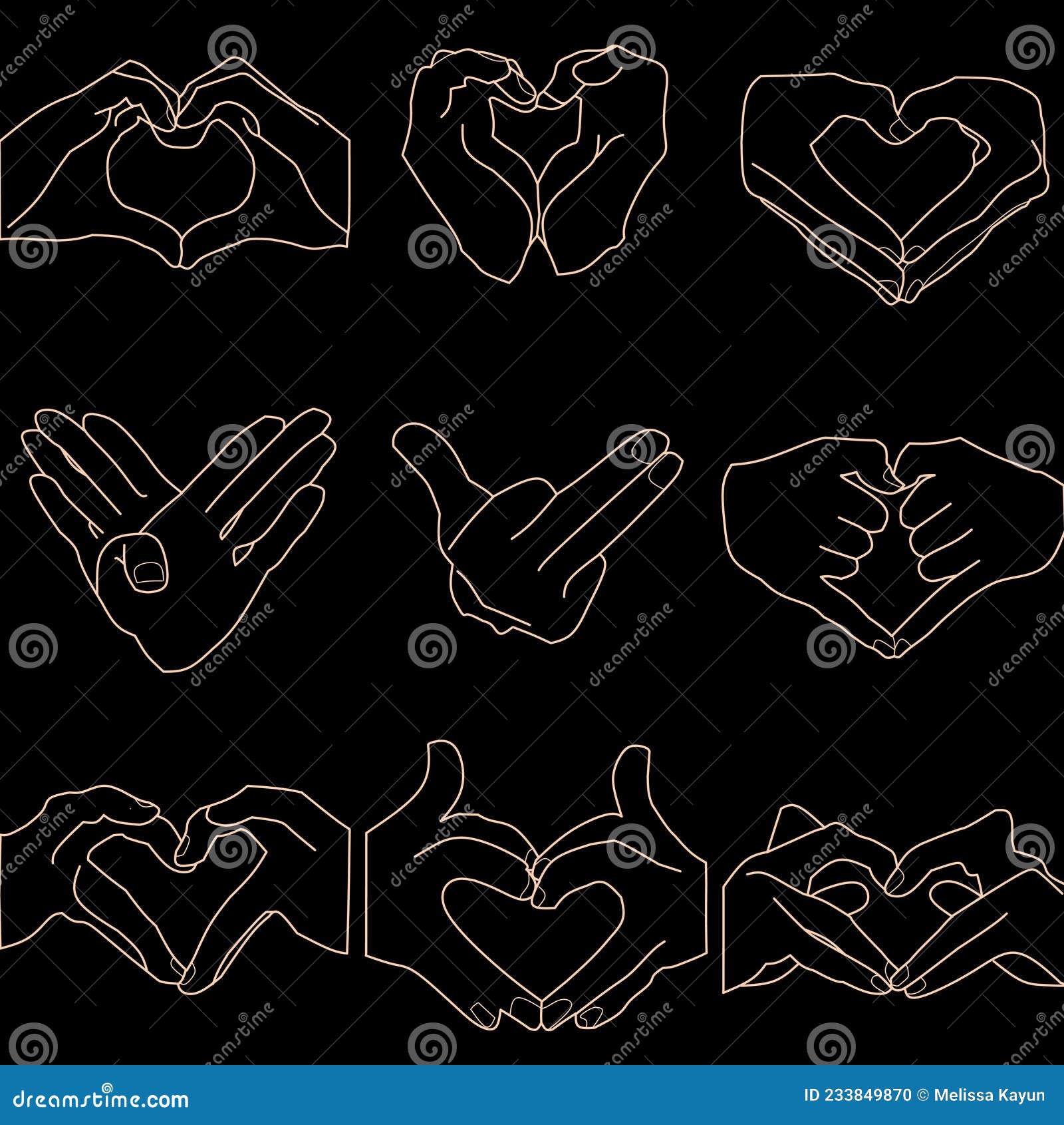 Tutorial Hand Illustration Forming Various Shapes of Love Signs Stock ...