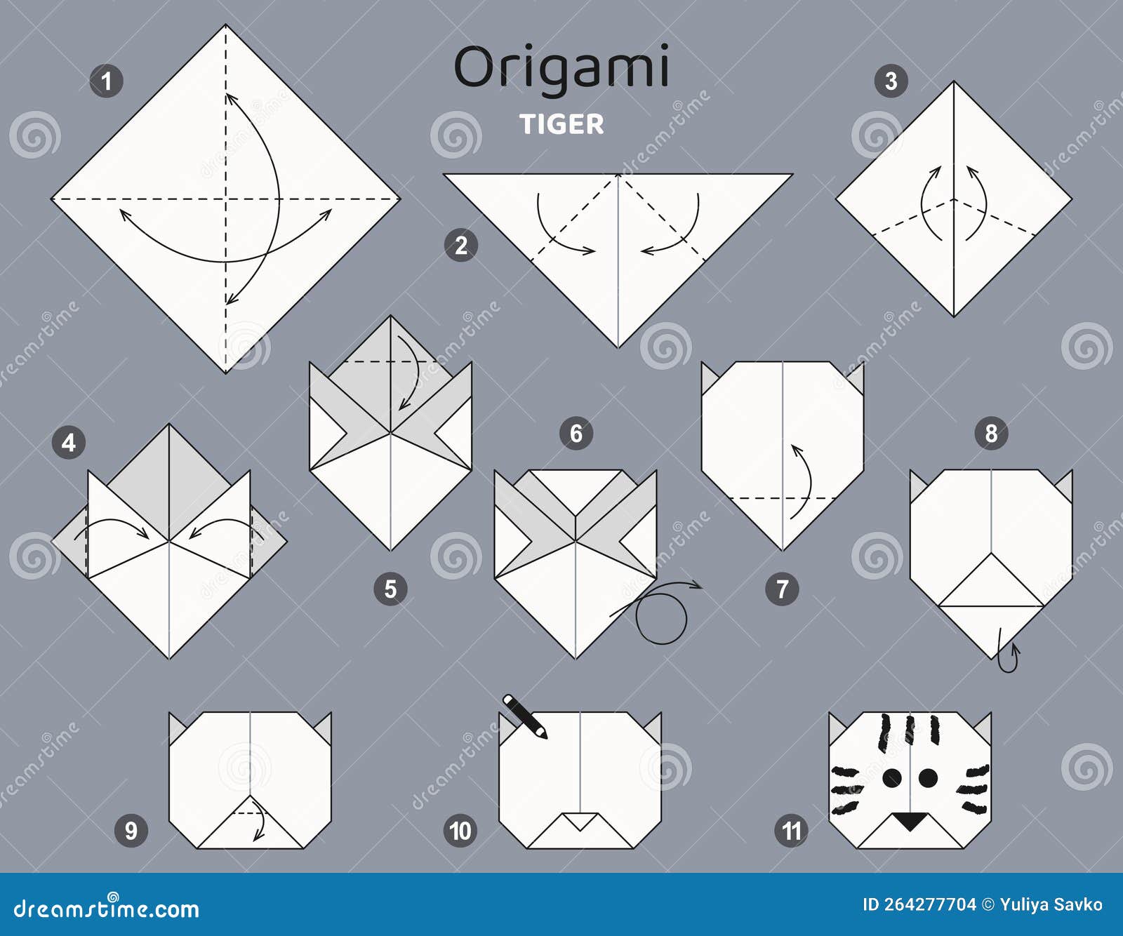 Origami Tutorial. Origami Scheme for Kids Tiger Stock Vector ... Origami Tutorial. Origami Scheme for Kids Tiger Stock Vector ...